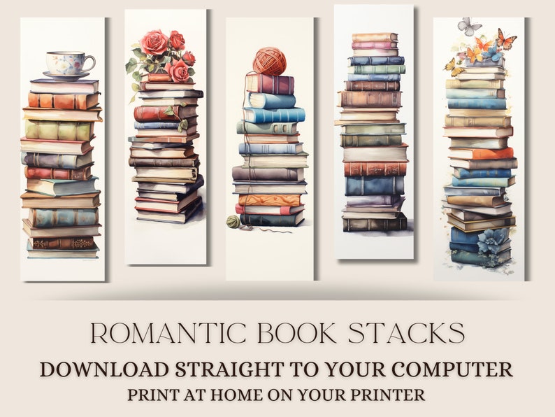 Vintage Romantic Book Stack Printable Bookmarks Romance Bookmarks Book ...