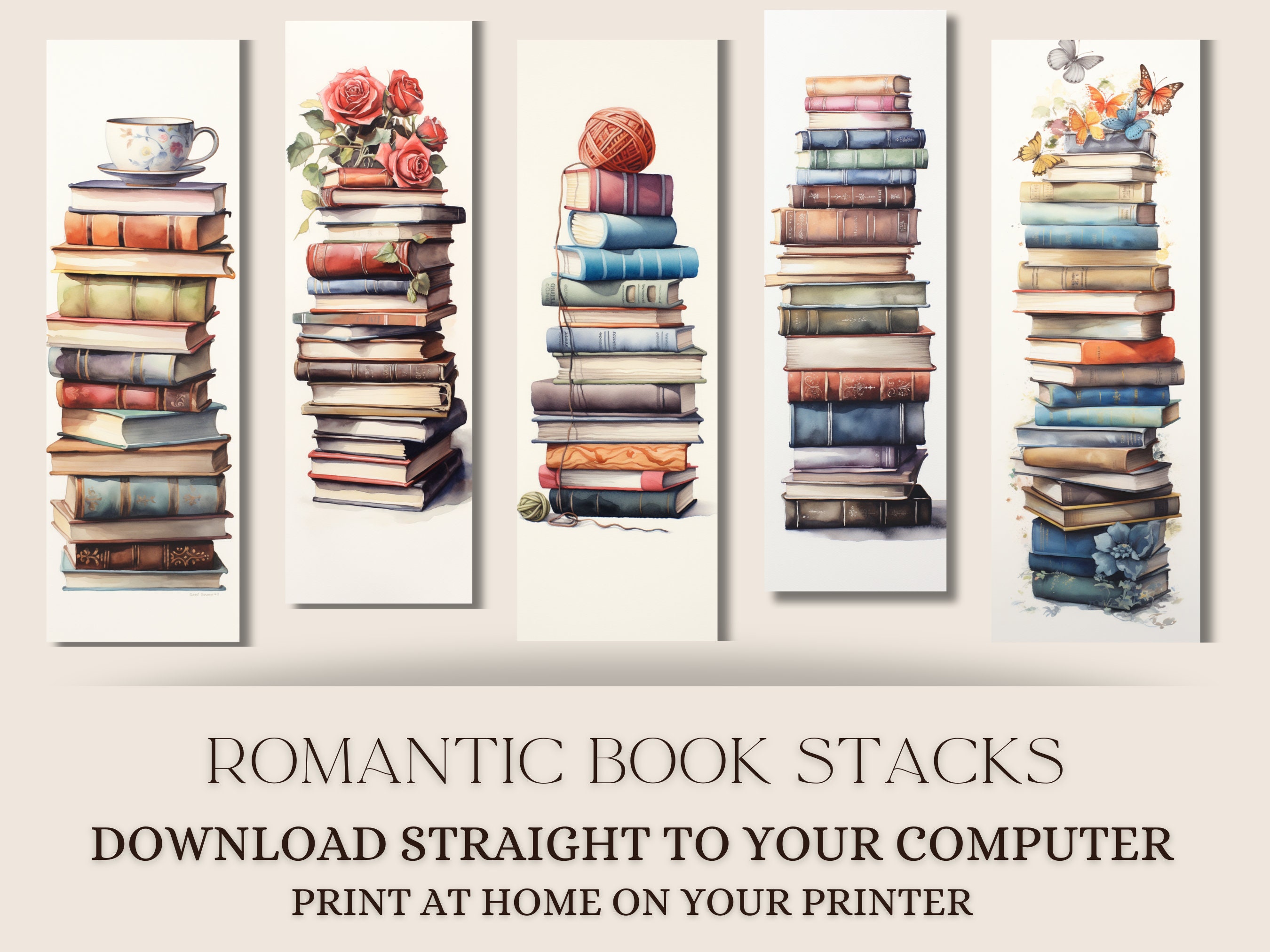 Vintage Romantic Book Stack Printable Bookmarks Romance Bookmarks Book ...