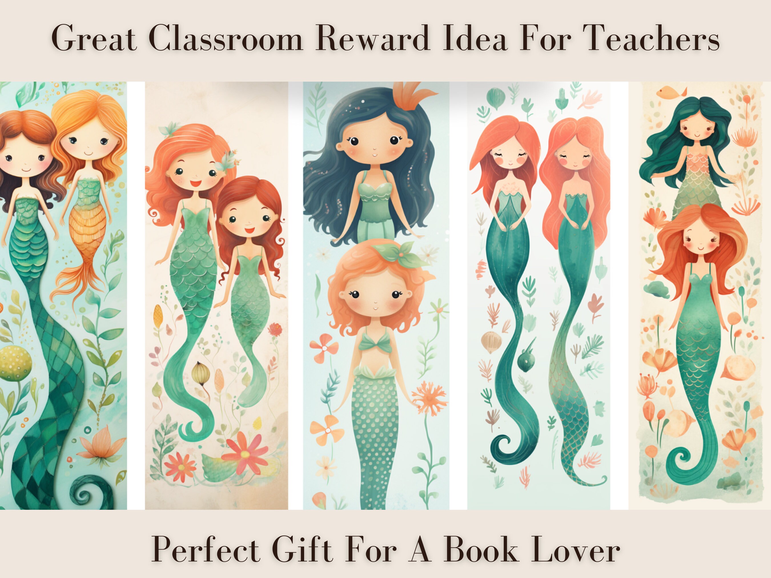 5 Cute Mermaid Printable Bookmarks | Printable Fantasy Bookmark for ...