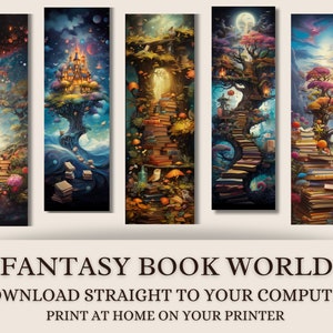 Set of 5 Fantasy World Printable Bookmarks Printable Fantasy Bookmark ...