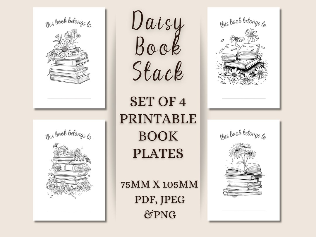 Daisy Book Stack Book Plates, Printable Floral Book Plate, Flower Lover ...