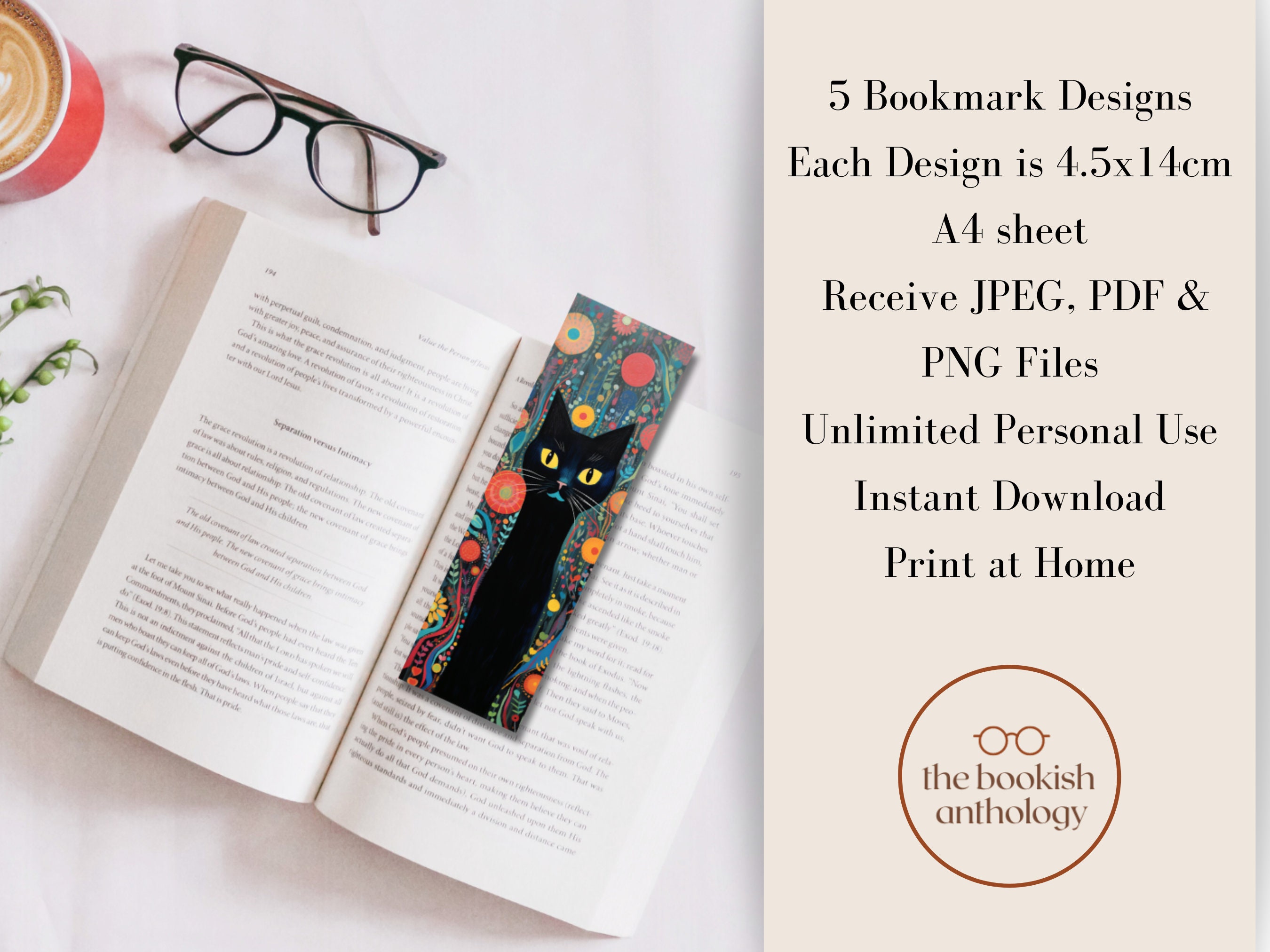5 Black Cat Printable Bookmarks | Colourful Cat Bookmark | Cute Cat ...
