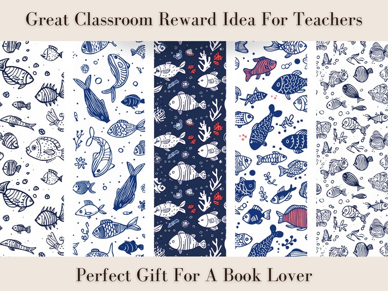 10 Fish Printable Bookmarks | Sea Creature Bookmark | Pattern Bookmark ...