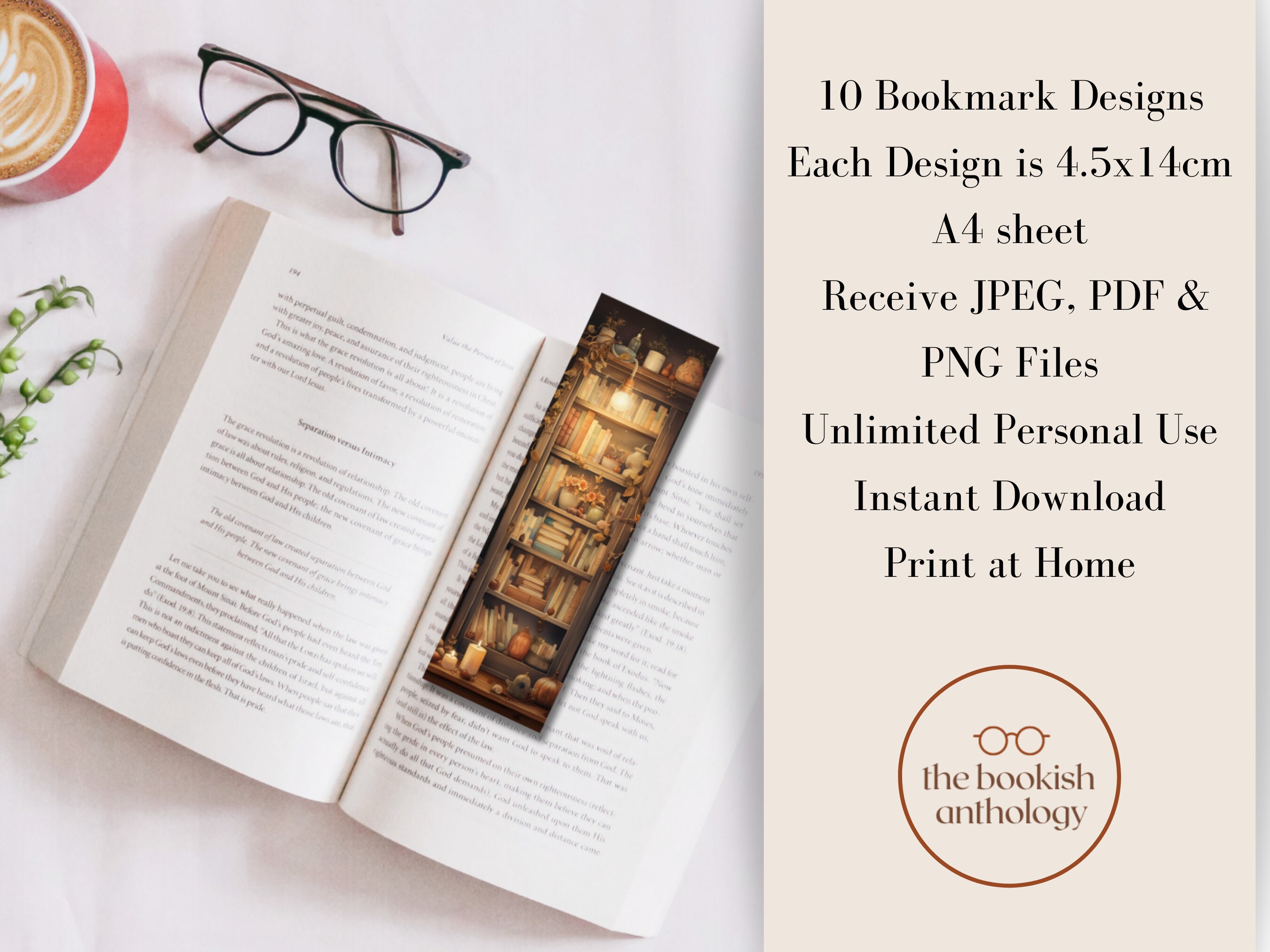 Set of 10 Cozy Bookmarks Printable Bookshelf Bookmark for Bookworm ...