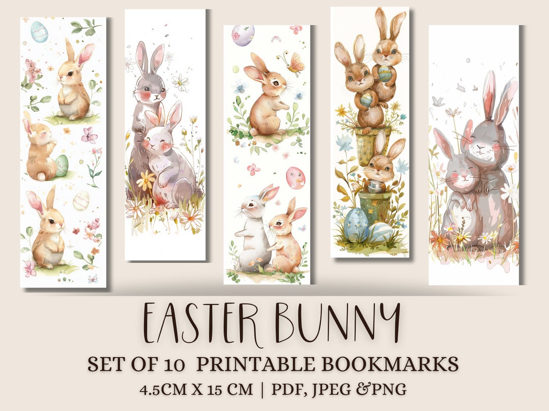 10 Easter Bunny Bookmarks | Easter Printable | Cute Easter Gift ...