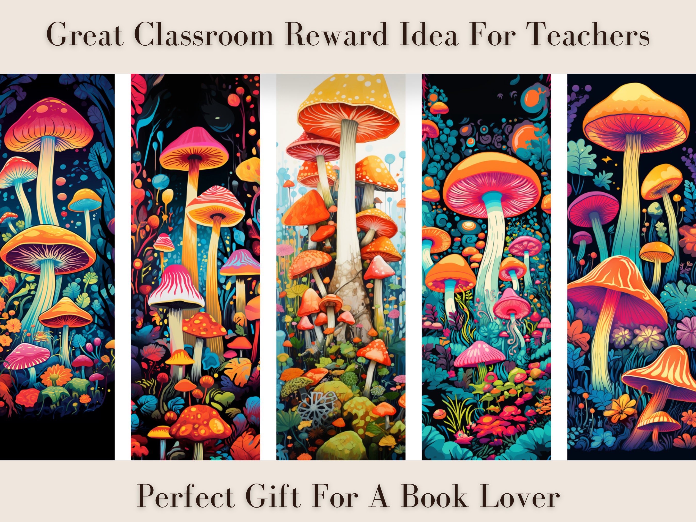 10 Mushroom Bookmarks | Printable Retro Bookmarks | Nature Bookmarks ...