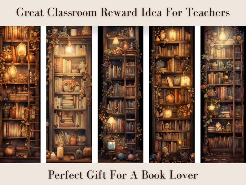 Set of 10 Cozy Bookmarks Printable Bookshelf Bookmark for Bookworm ...