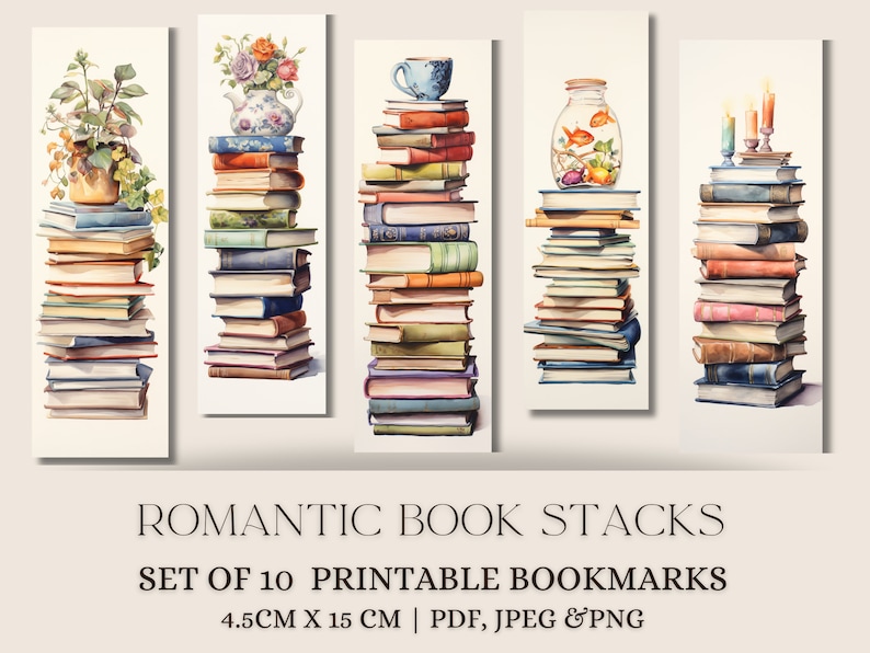 Vintage Romantic Book Stack Printable Bookmarks | Romance Bookmarks ...
