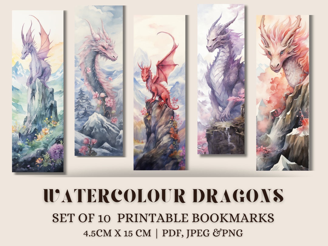 10 Dragon Bookmarks Printable Bookmark Watercolour Bookmark - Etsy