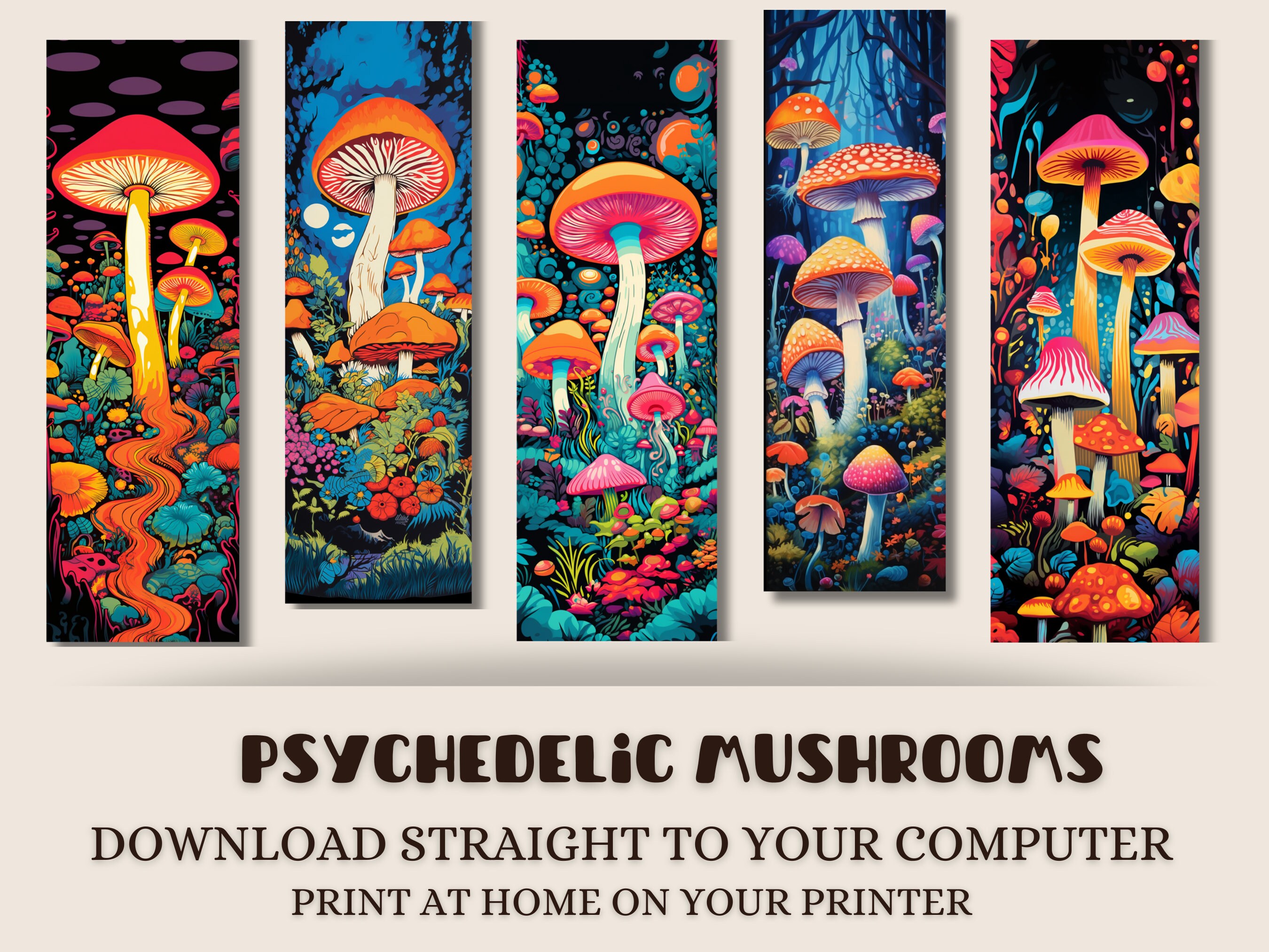 10 Mushroom Bookmarks | Printable Retro Bookmarks | Nature Bookmarks ...
