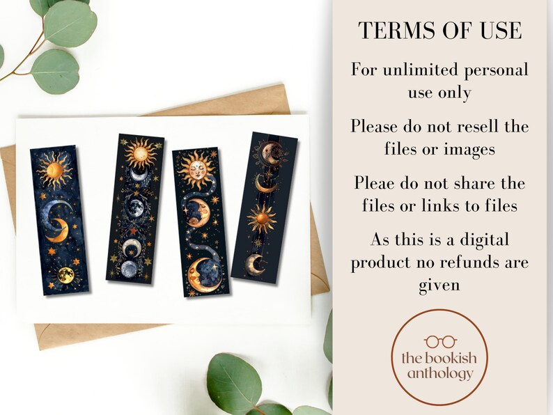 Sun and Moon Bookmarks: Watercolor Celestial Designs (digital Download ...