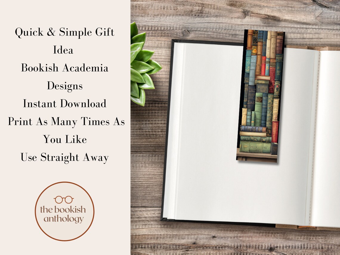 Academia Printable Bookshelf Bookmark Book Stack Bookmark Bookmark for ...