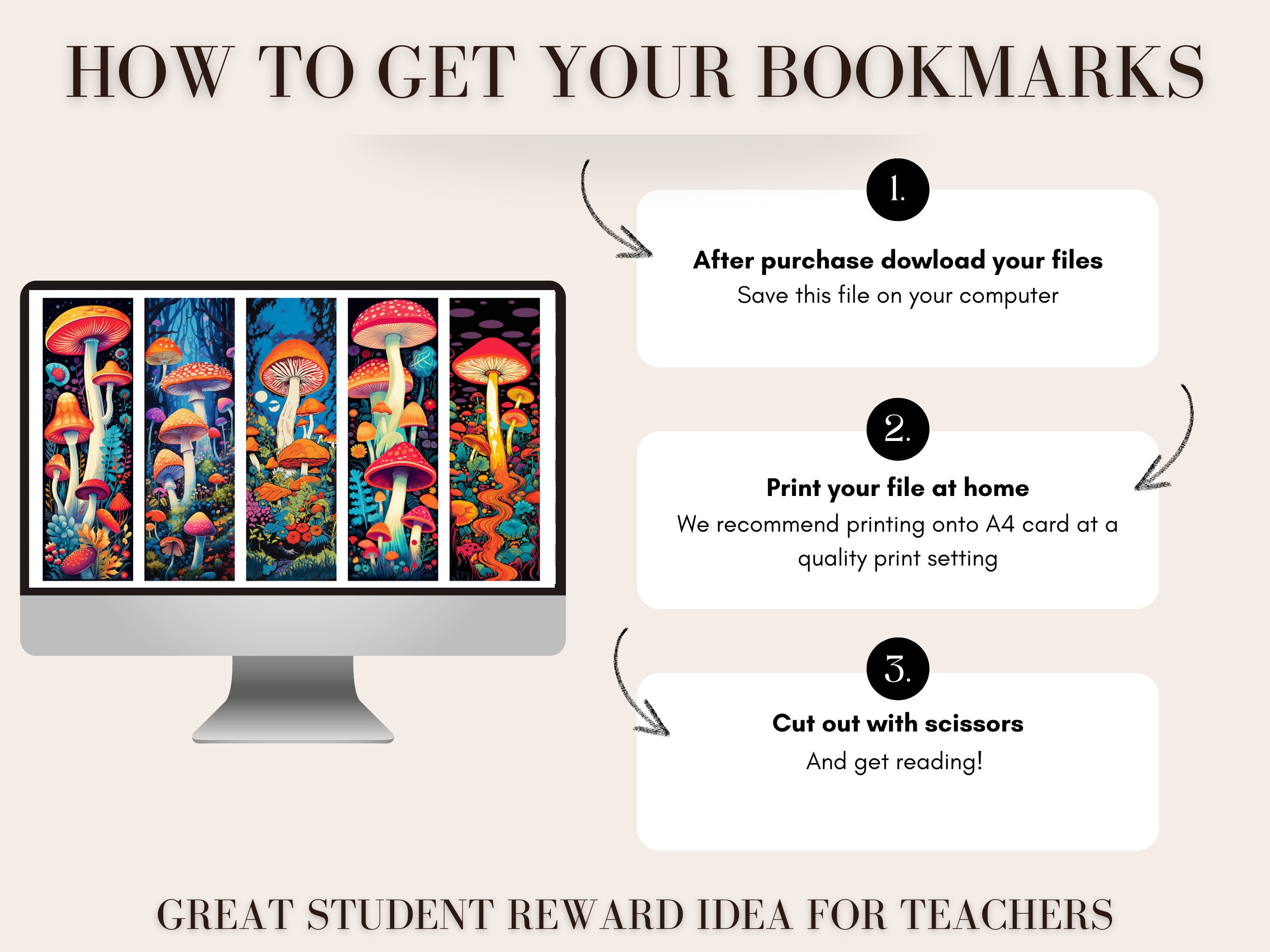 10 Mushroom Bookmarks | Printable Retro Bookmarks | Nature Bookmarks ...