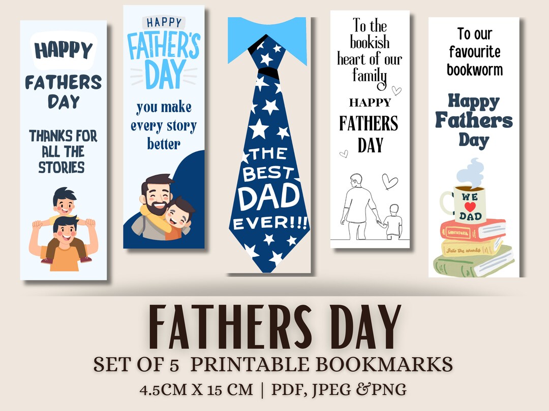 Set of 5 Fathers Day Bookmarks Printable Fathers Day Gift Bookmark for ...