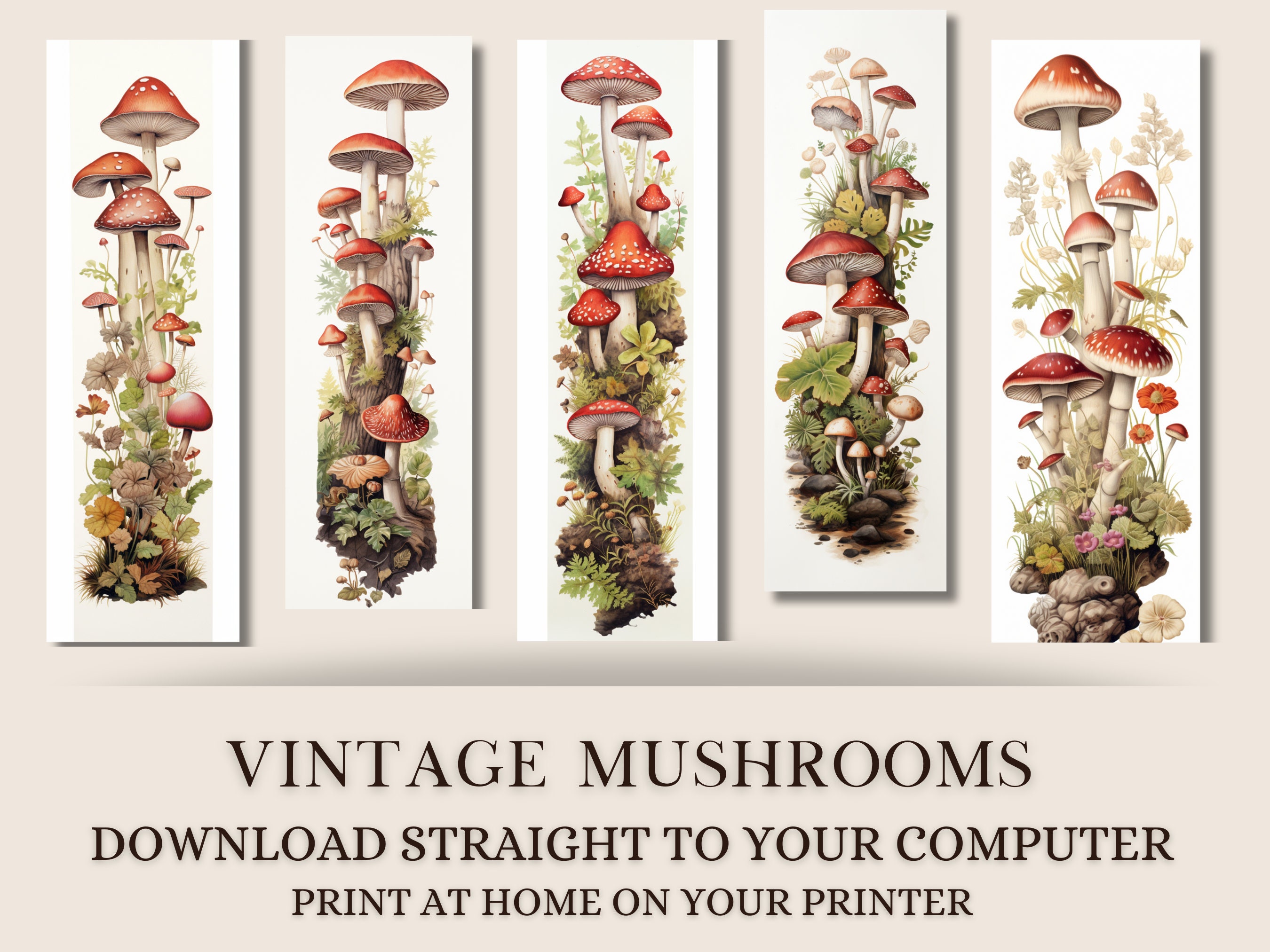 Set of 10 Vintage Mushroom Bookmarks Printable Mushroom Bookmark ...