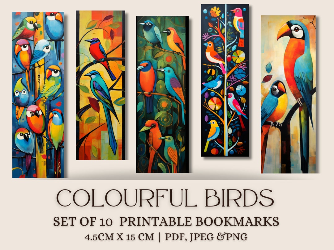 10 Colourful Bird Printable Bookmarks | Bookmarks Bundle | DIY Bookmark ...