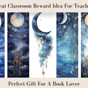 Set of 5 Watercolor Starry Night Bookmark Printable Night Sky Bookmark ...