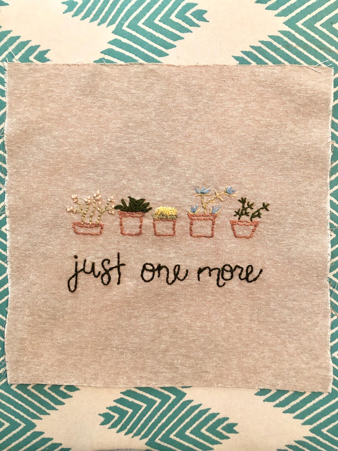 Hand Embroidered Succulent Art: "just One More" Linen Decor - Etsy