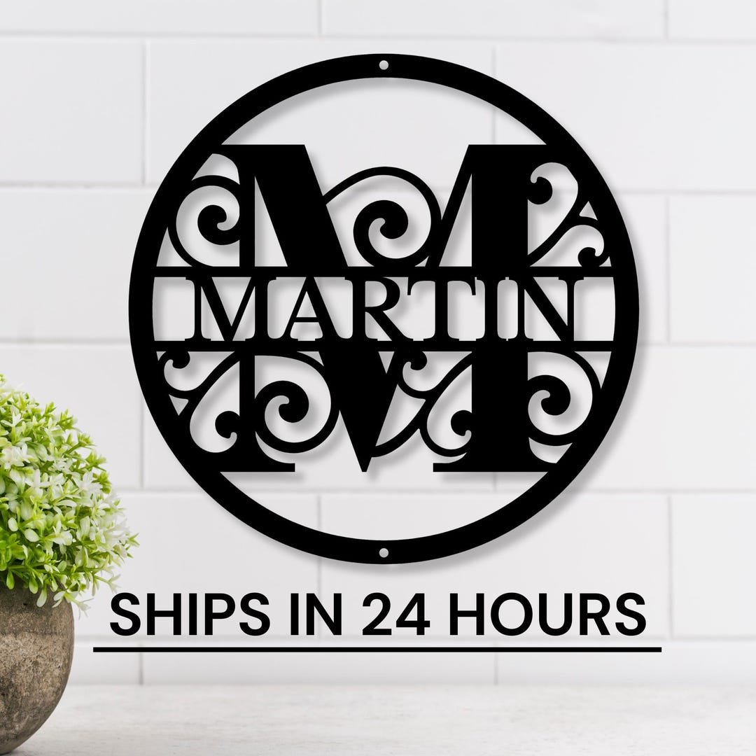 Custom Metal Family Name Monogram Sign / Personalized Last Name Initial ...