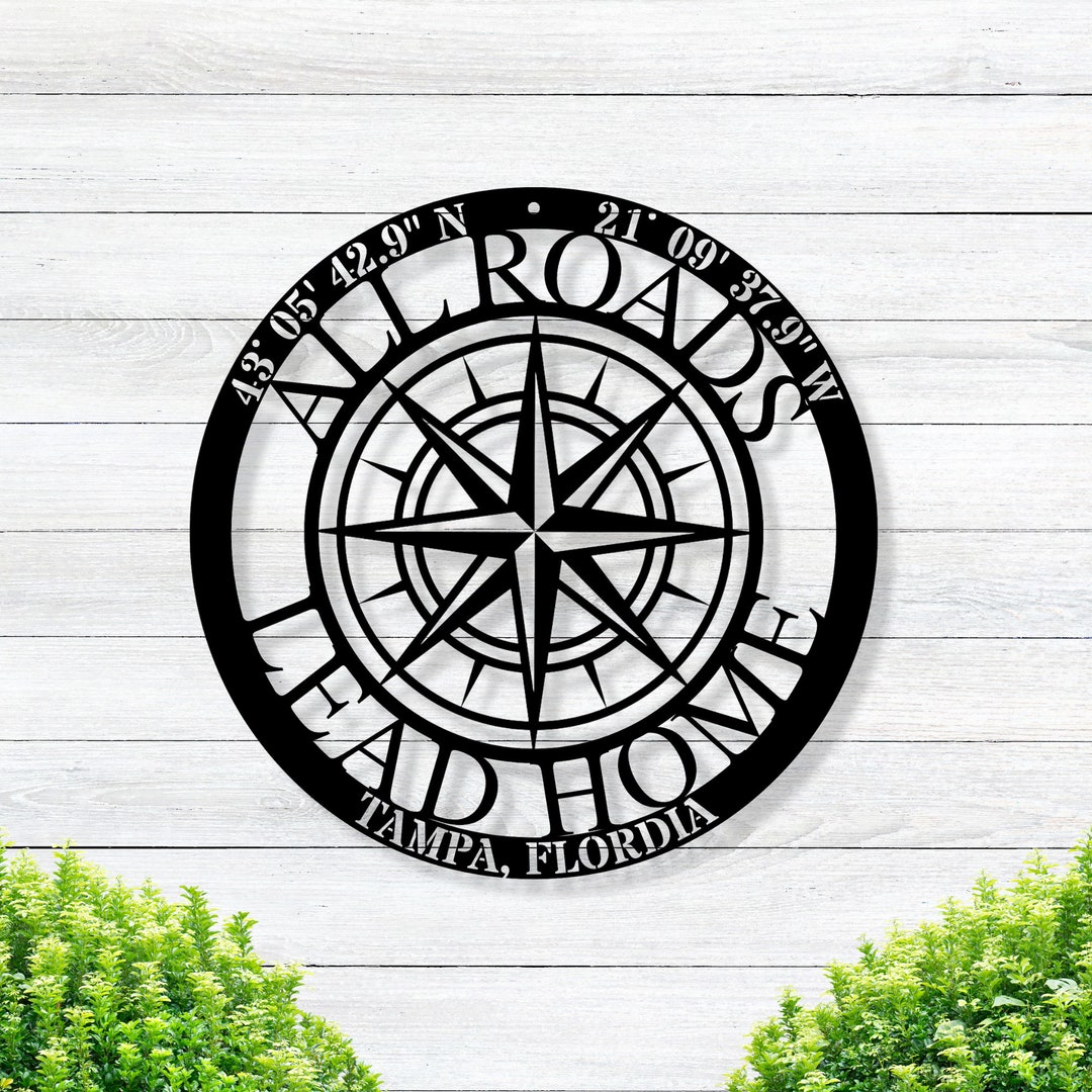Personalized Compass Metal Sign / Custom Coordinates Sign / Nautical ...
