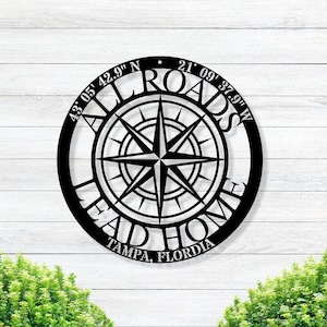 Personalized Compass Metal Sign / Custom Coordinates Sign / Nautical ...