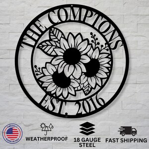 Personalized Metal Sunflower Sign / Family Name Sunflower Sign ...