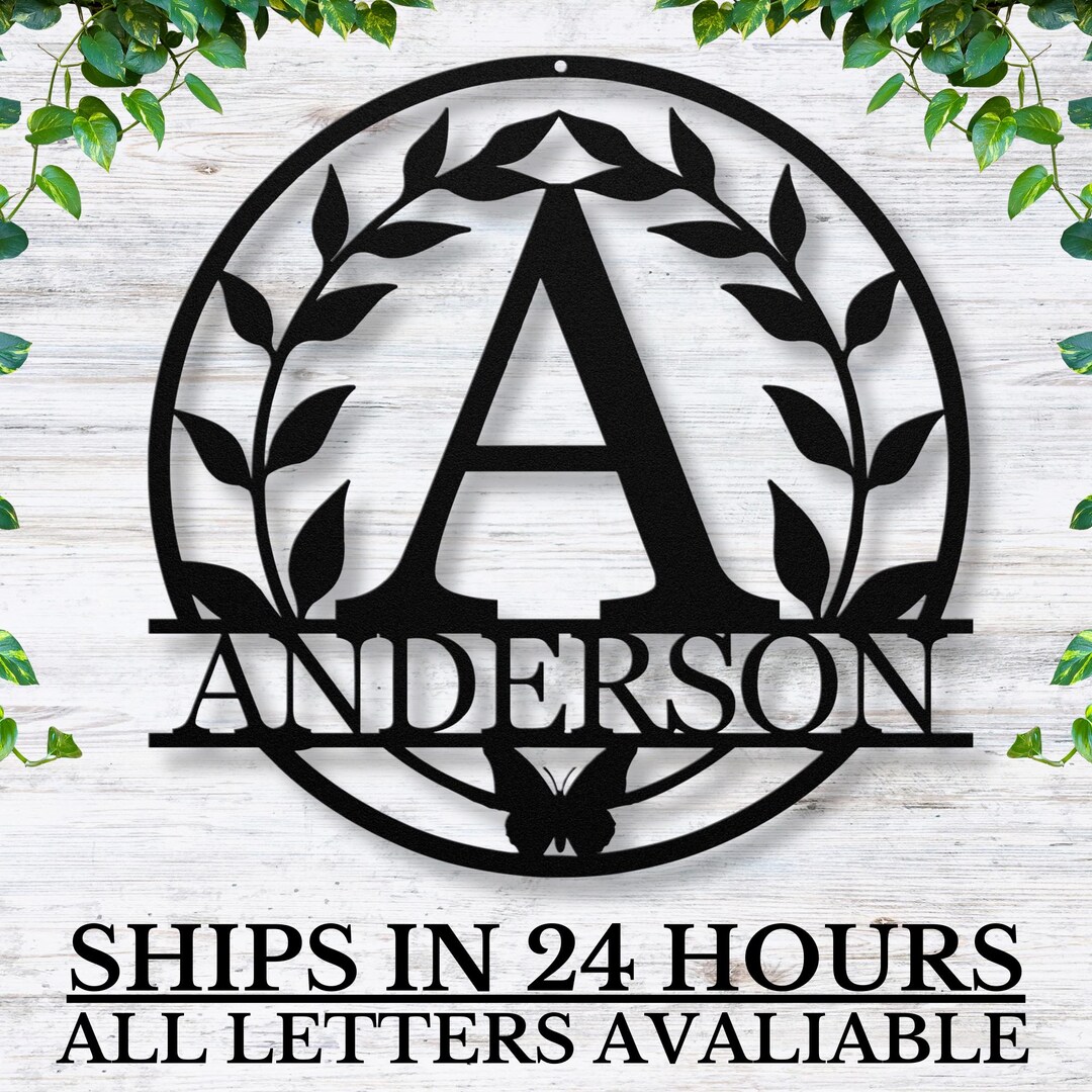 Personalized Metal Last Name Sign With Monogram / Custom Family Name ...