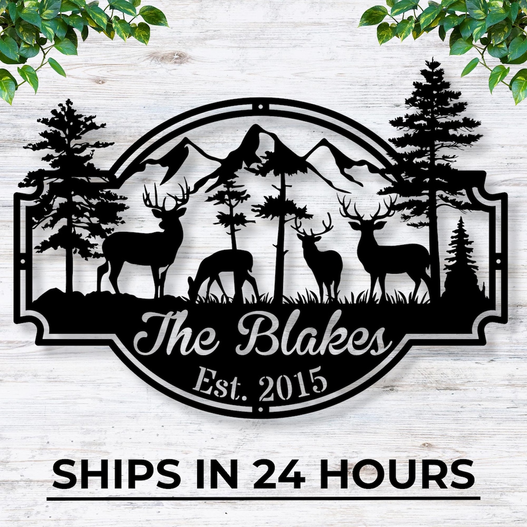 Personalized Metal Deer Sign - Custom Mountain & Elk Wildlife Scene ...