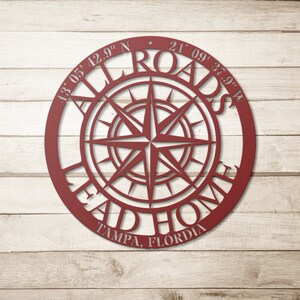 Personalized Compass Metal Sign / Custom Coordinates Sign / Nautical ...