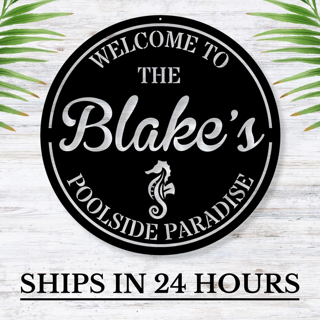 Personalized Metal Pool Sign / Custom Last Name Pool Sign / Outdoor ...