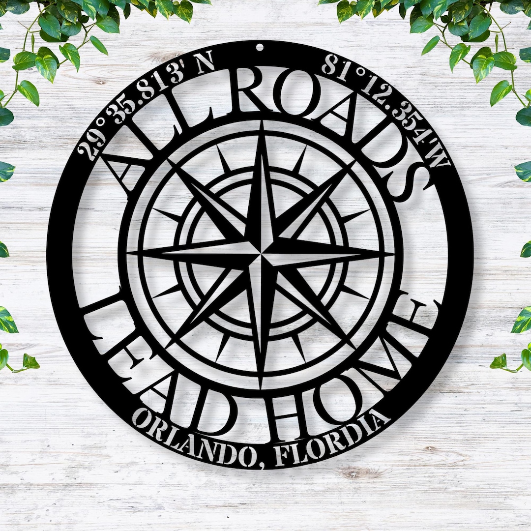 Personalized Compass Metal Sign / Custom Coordinates Sign / Nautical ...