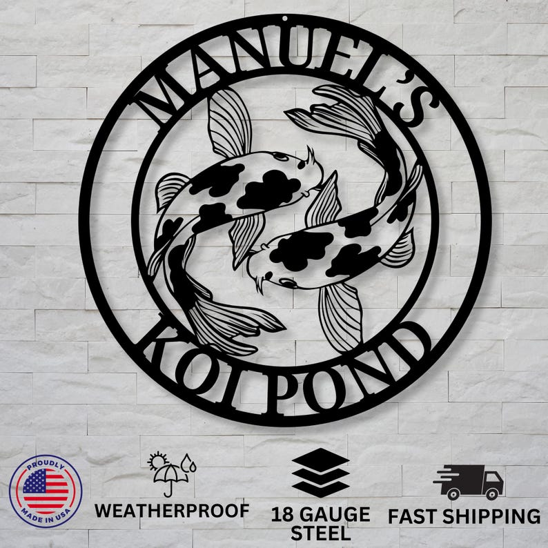 Personalized Metal Koi Pond Sign, Custom Outdoor Pond Decor, Koi Fish ...
