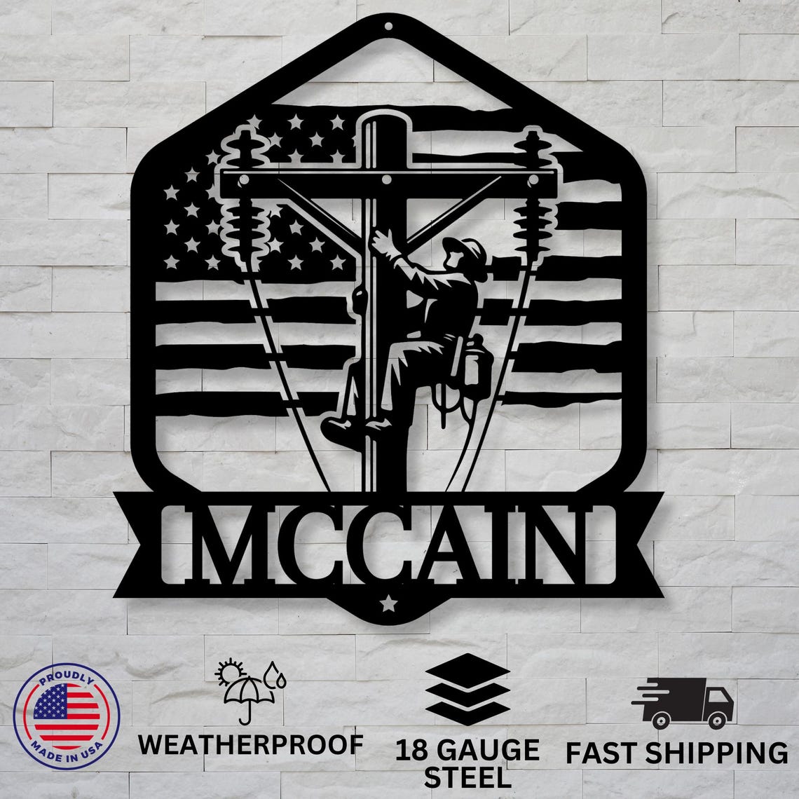 Custom Lineman Metal Wall Sign / Personalized Lineman Metal Wall Art ...