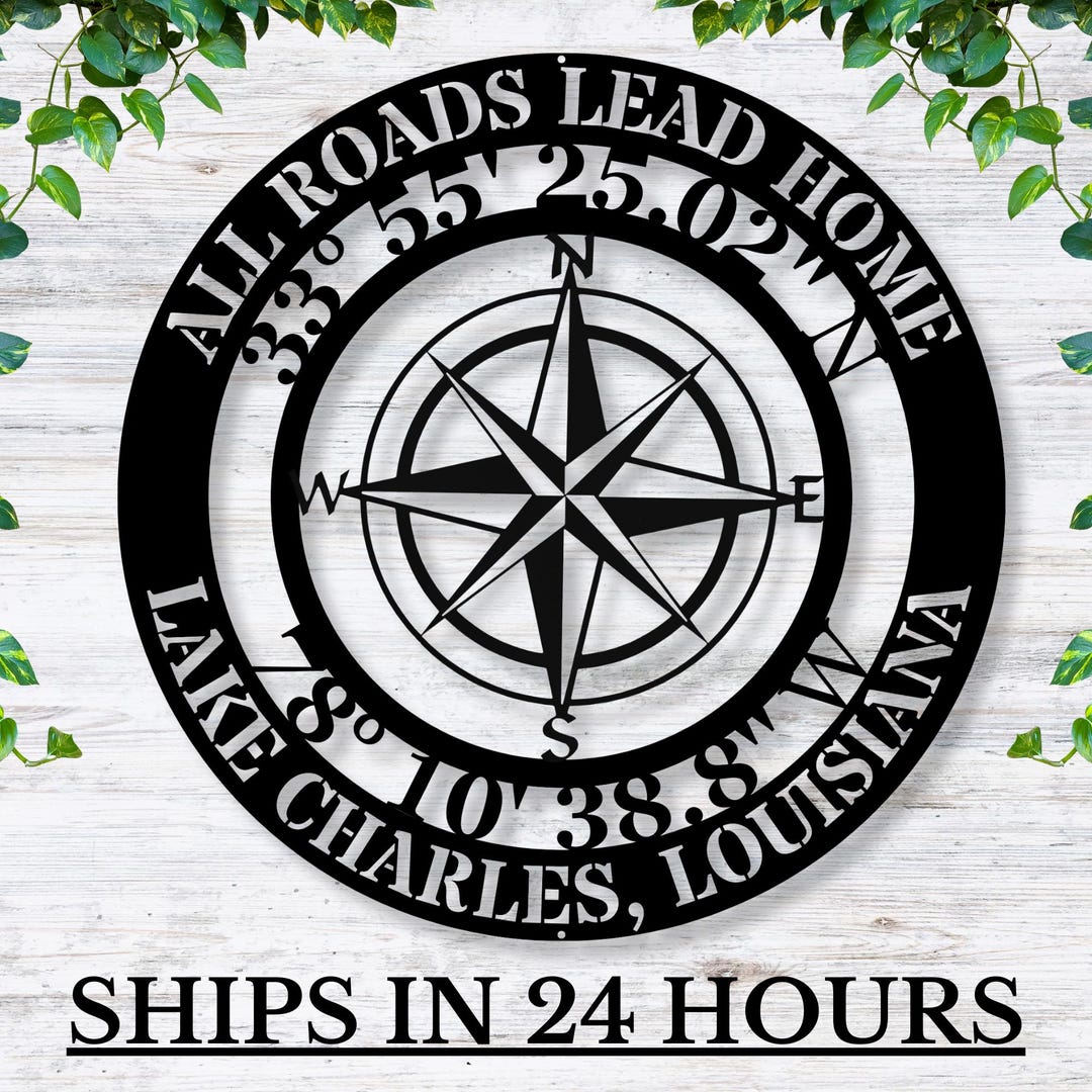 Personalized Metal Compass Sign - Custom Coordinates & City Wall Art ...
