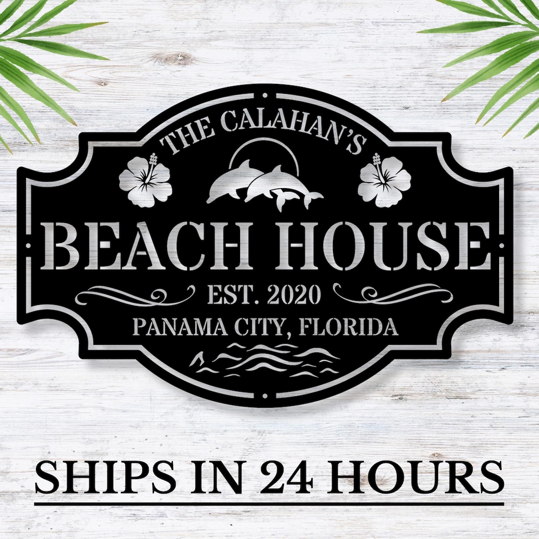 Custom Metal Beach House Sign - Personalized Coastal Wall Art ...
