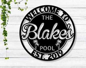 Personalized Backyard Pool Metal Sign / Outdoor Wall Decor / Metal Wall ...