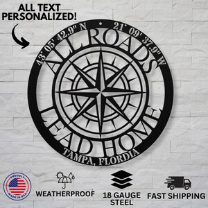 Personalized Compass Metal Sign / Custom Coordinates Sign / Nautical ...