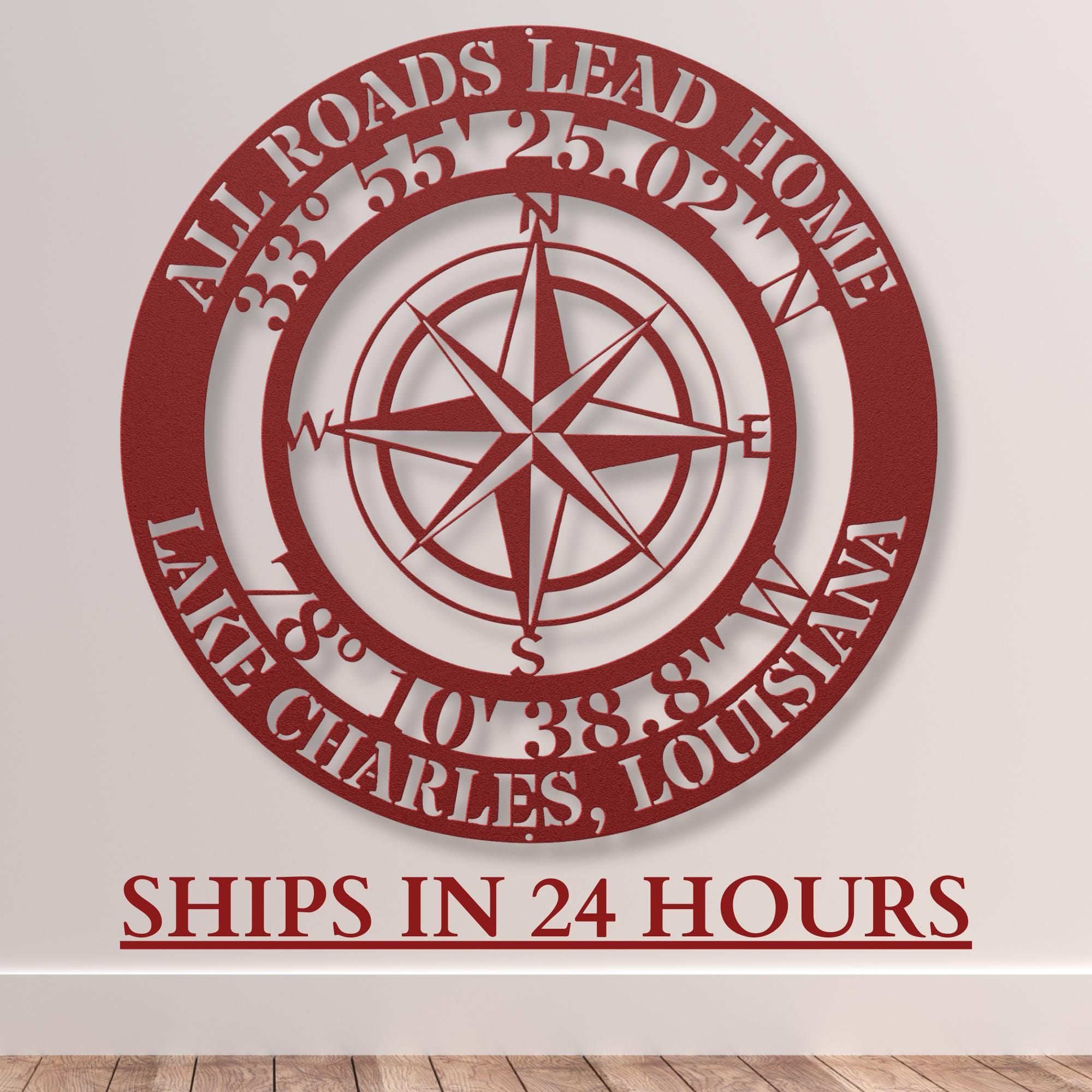 Personalized Metal Compass Sign - Custom Coordinates & City Wall Art ...
