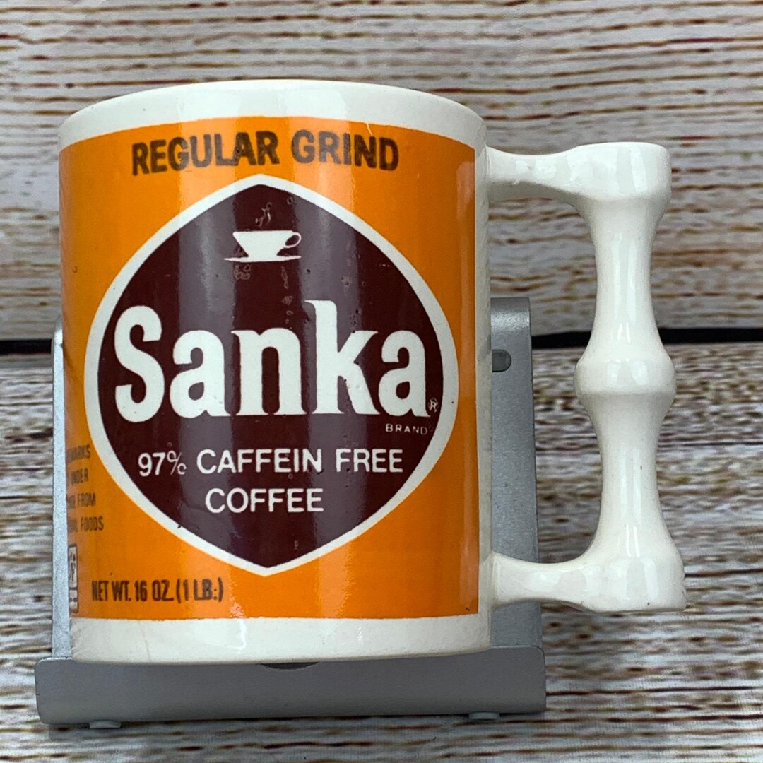 Vintage Sanka Coffee Mug Regular Grind 97% Caffeine Free Orange Brown ...