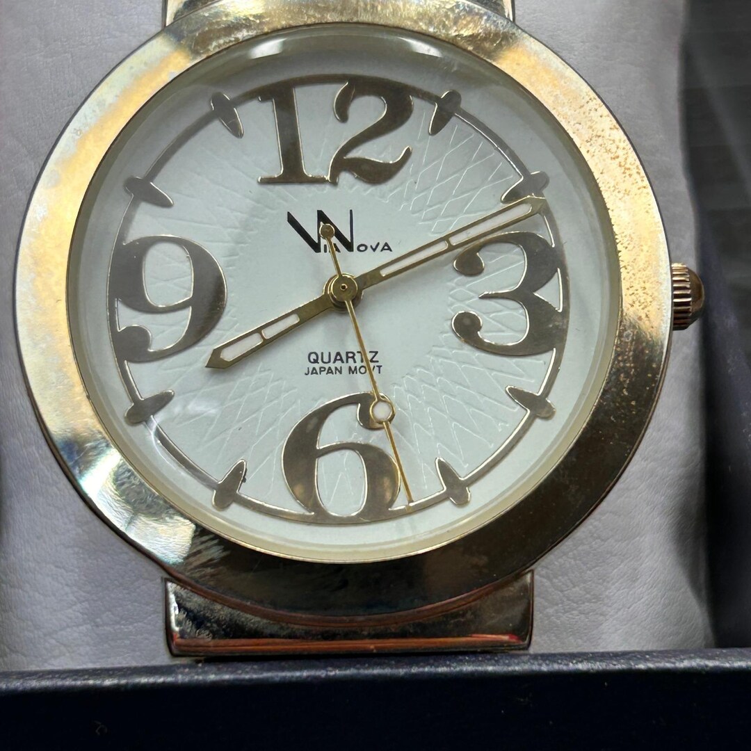 Via Nova Womens Gold Tone Cuff Watch White Dial AG 8838-02-LH Tested - Etsy