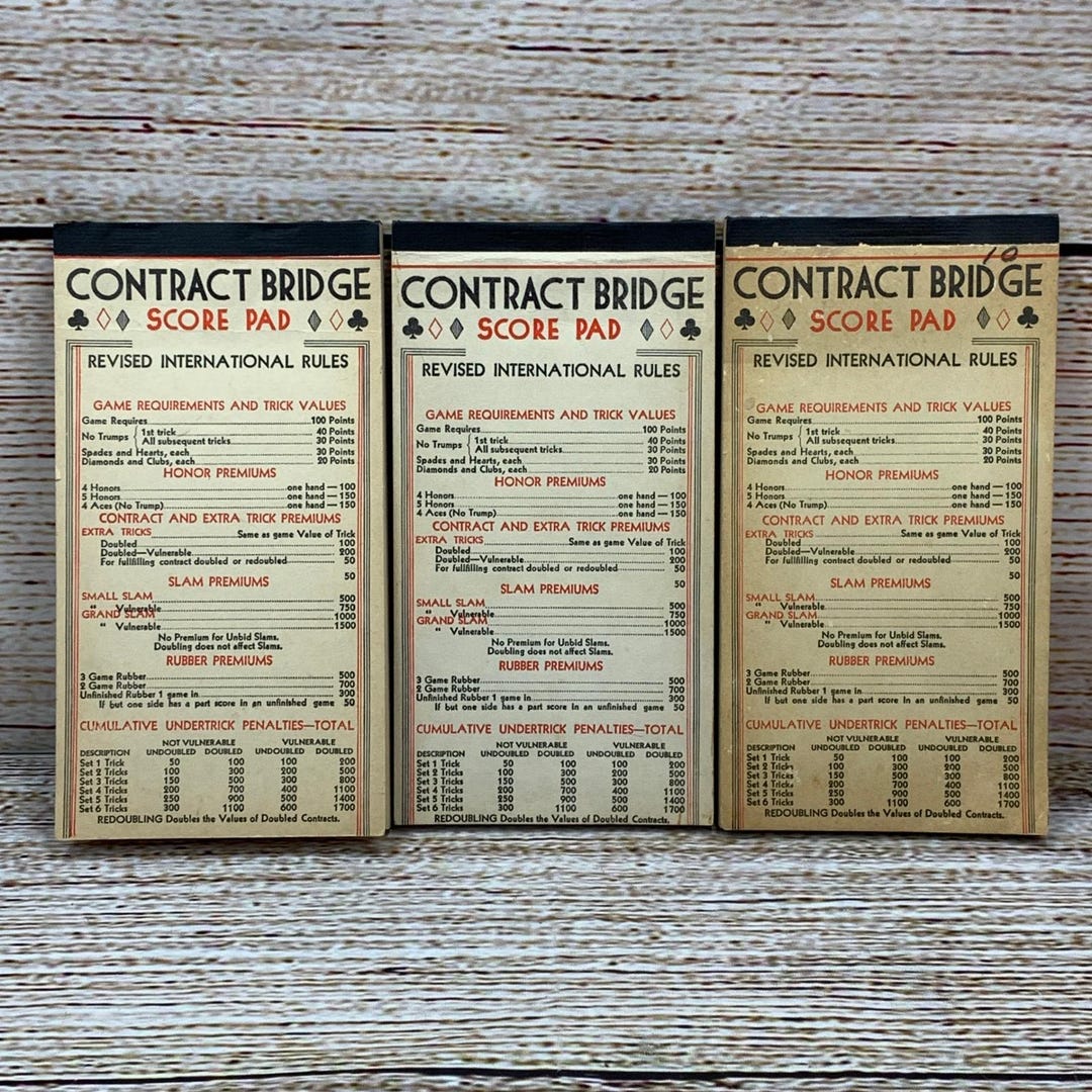 Vintage Contract Bridge Score Pads Lot of 3 Revised International Rules ...