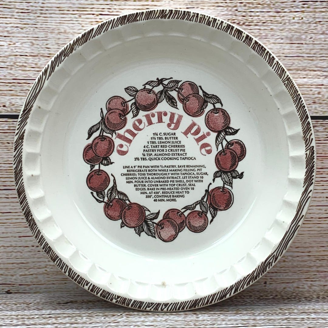 Vintage Cherry Pie Recipe Ceramic Stoneware Pie Plate Dish Made in USA ...