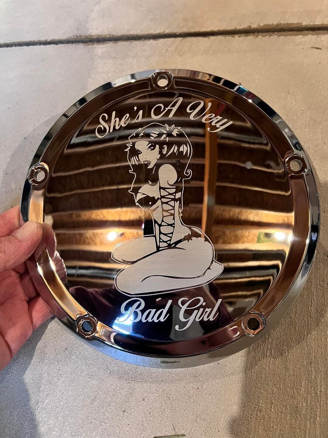 Harley Custom Derby Cover She's A Very Bad Girl Design Chrome Finish - Etsy