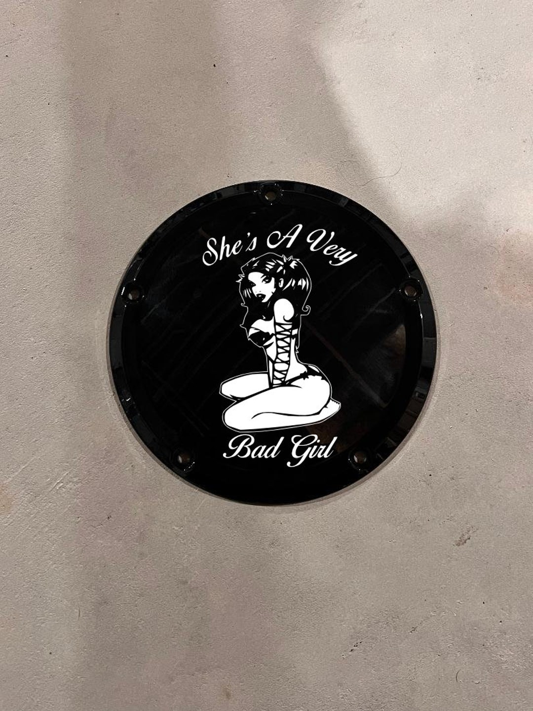 Harley Custom Derby Cover She's A Very Bad Girl Design Black - Etsy