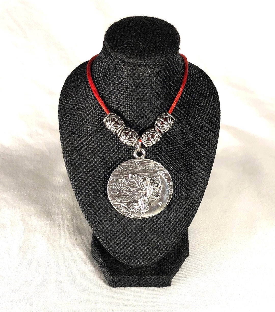Antique Silver Color Metal 1.5 Circle With Fairy on Moon Pendant Charm ...