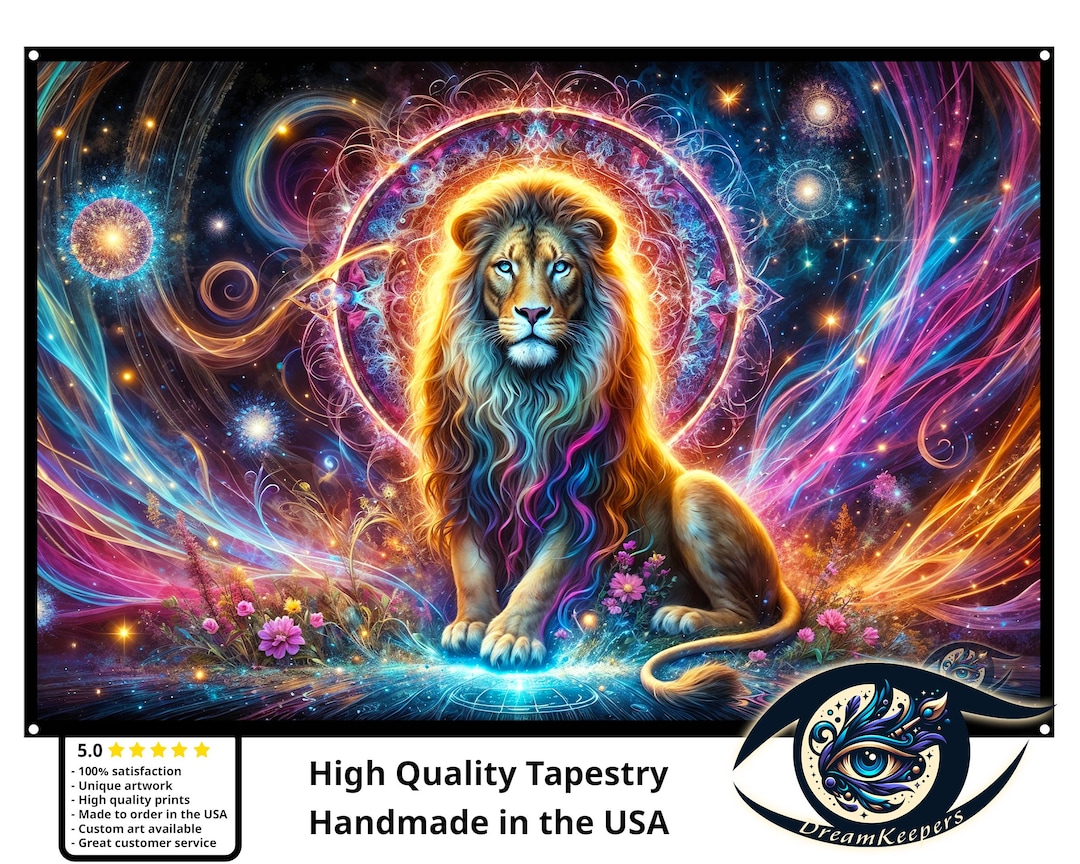 Lion Guardian Tapestry, Spiritual Wall Art, Zen Decor - Etsy