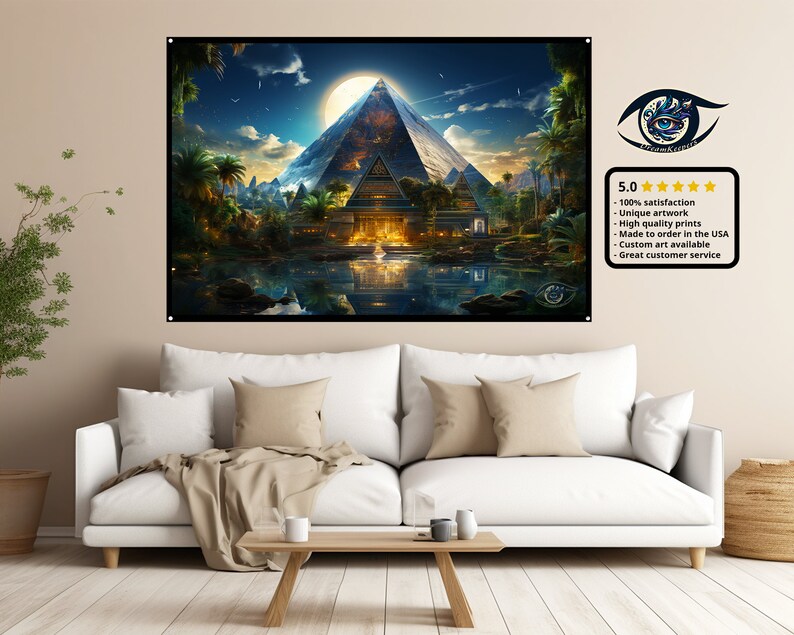 Mythic Pyramid Temple Tapestry, Zen Wall Art, Spiritual Tapestry, High ...