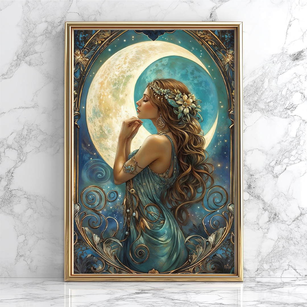 Art Nouveau Moon Goddess Poster: Divine Feminine Spiritual Decor - Etsy