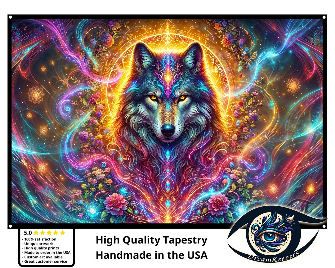 Mystical Wolf Tapestry, Spiritual Fantasy Art, Home Decor - Etsy