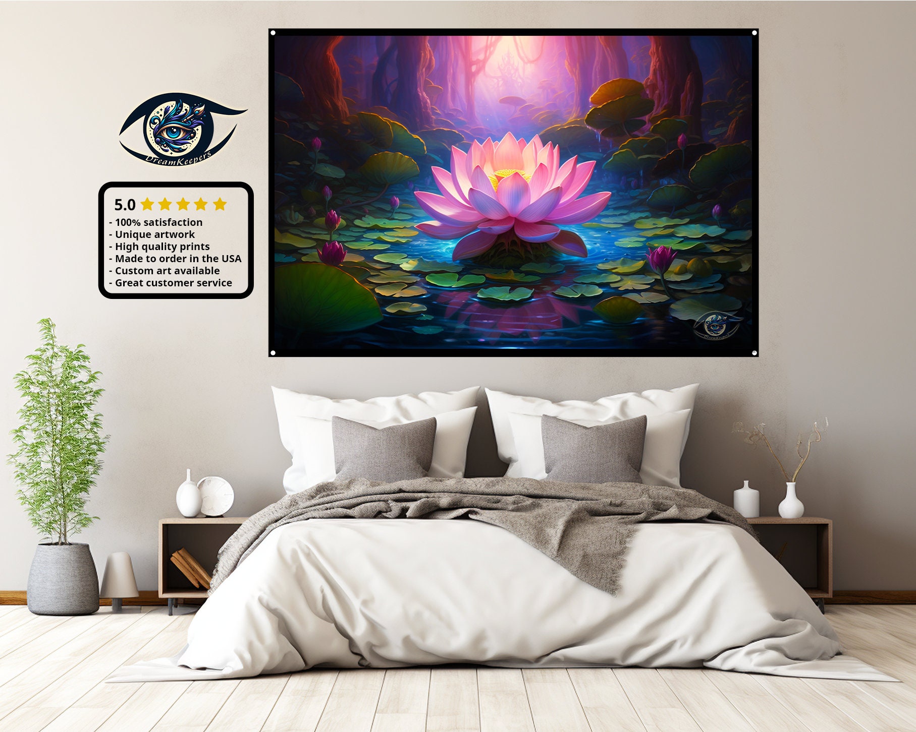 Mystic Lotus Tapestry, Zen Wall Art, Spiritual Tapestry, High Quality ...